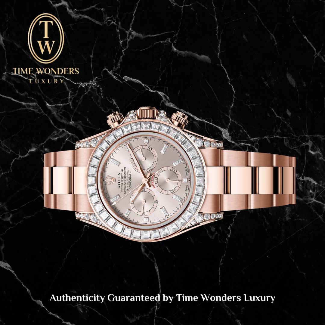 New June 2025 Rolex Daytona Rose Gold Sundust Pink w Baguette Diamonds ...