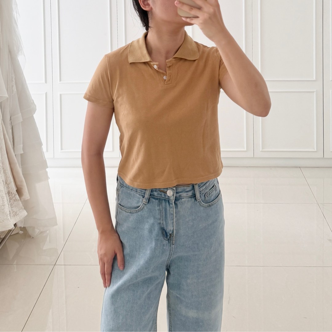 Polo Crop Top Brown Mustard Kaos Casual Wanita Atasan Tshirt Kemeja ...