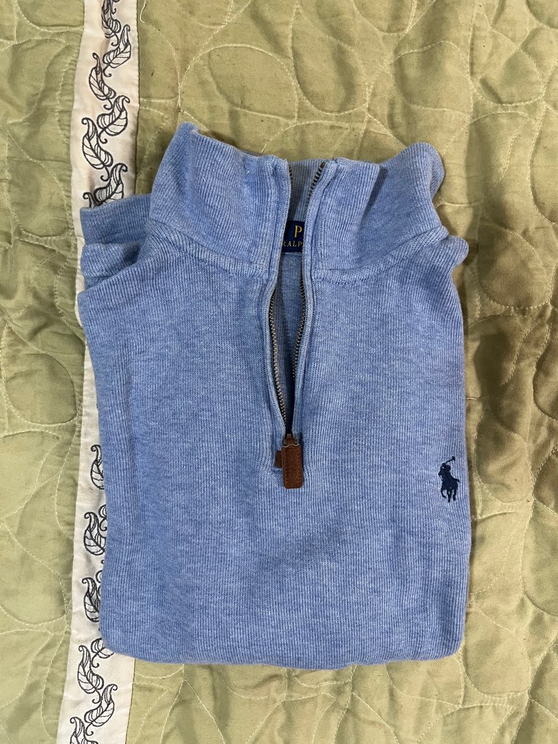 Ralph Lauren Qzip/Quarter Zip Light Blue Navy Blue Pony Gold Tag, Men's ...