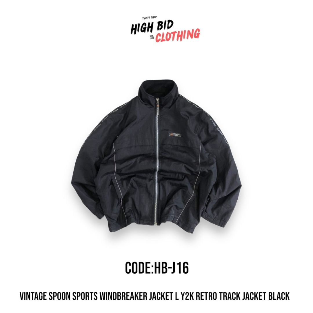 Vintage Spoon Sports Windbreaker Jacket L Y2k Retro Track Jacket Black ...