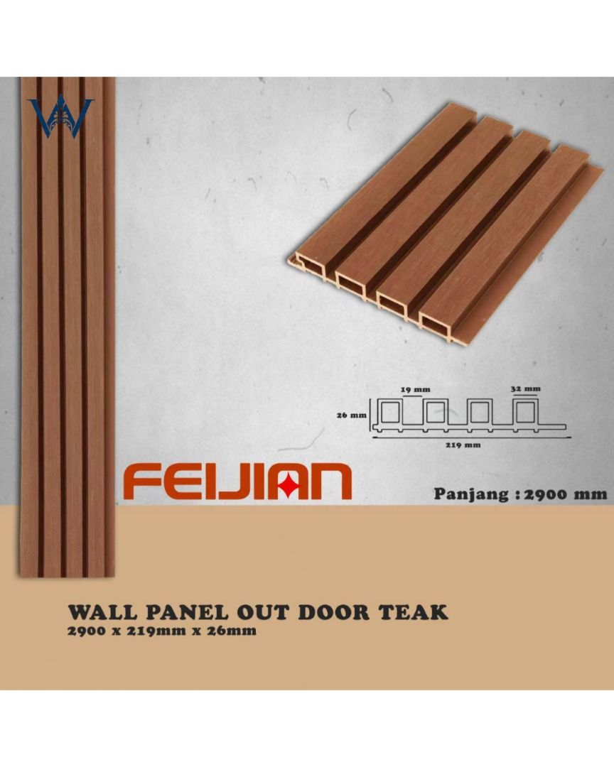 WPC Outdoor Wall Cladding WPC Wood Feijin Panel Tebal 26mm, Perabotan ...