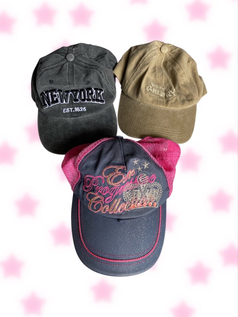 cap y2k coquette sparkle cottage aesthetic, Fesyen Pria, Aksesoris ...