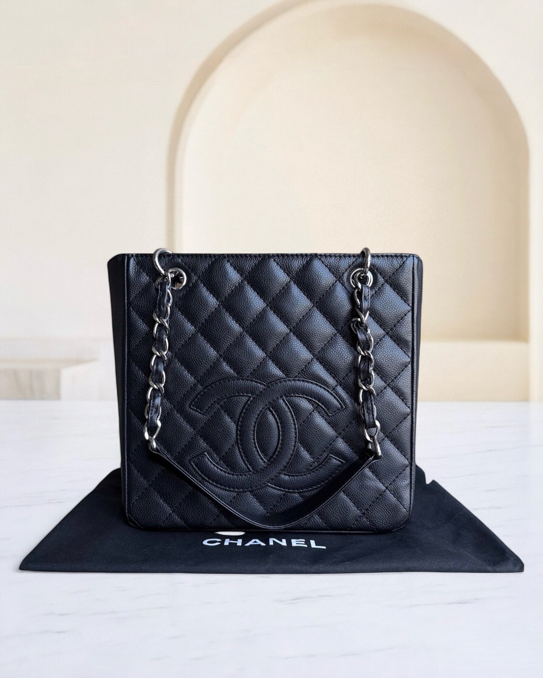 Chanel PST Petite Shopping Tote - Caviar Quilted Grained Calfskin Black ...