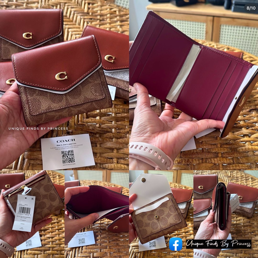 coach wyn small wallet in signature canvas tan rust, Women's Fashion ...