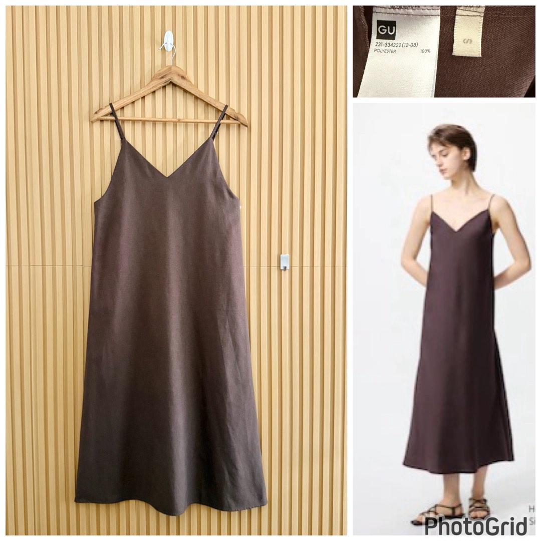 Gu choco brown slip midi dress, Women's Fashion, Dresses & Sets, Dresses on Carousell