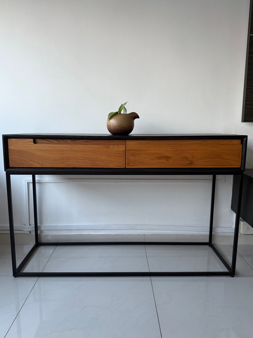 Harvey Norman Solid Wood Modern Console Table with Two Drawers 120w x ...