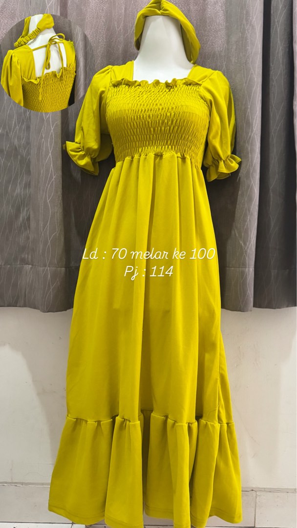 long dress lemon, Fesyen Wanita, Pakaian Wanita, Gaun & Rok di Carousell