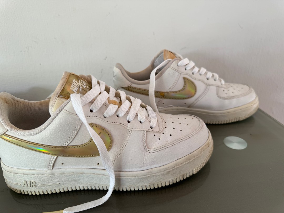 Nike Air Force 1 Low White with Holographic logo, Women's Fashion ...