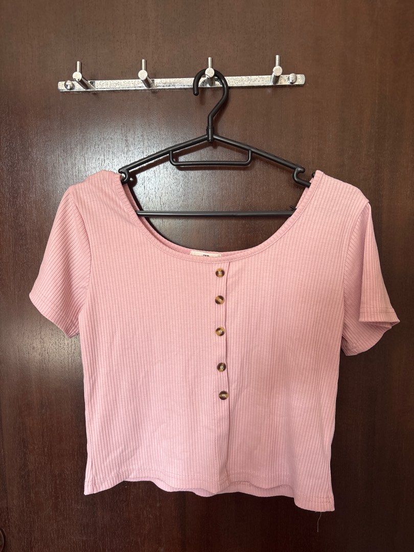 Pink Ribbed Crop, Women's Fashion, Tops, Shirts on Carousell