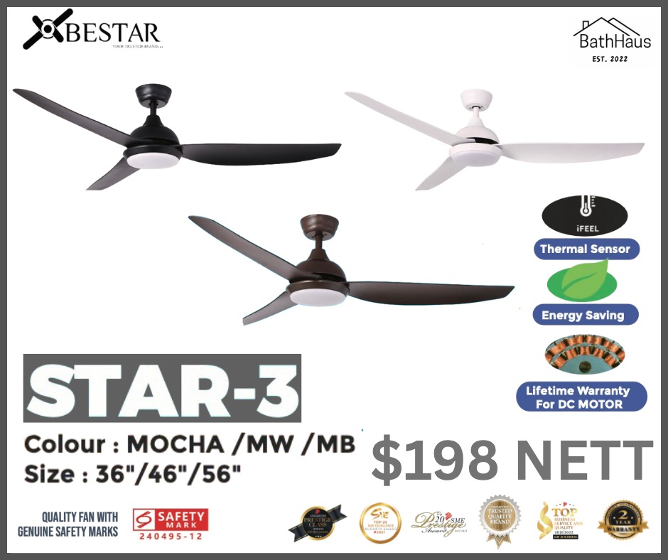 BESTAR STAR-3 CEILING FAN WITH LED LIGHTS, Furniture & Home Living ...