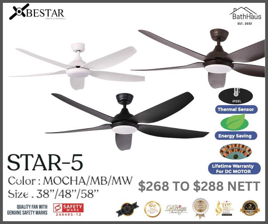 BESTAR STAR-5 CEILING FAN WITH LED LIGHTS, Furniture & Home Living ...