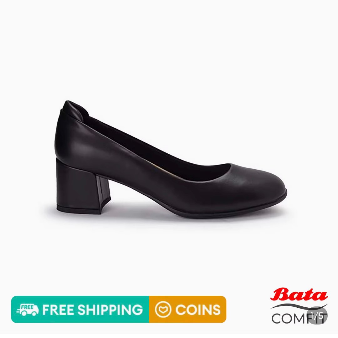 Bnib Bata black comfit platform heels pumps leather pu padded insole ...