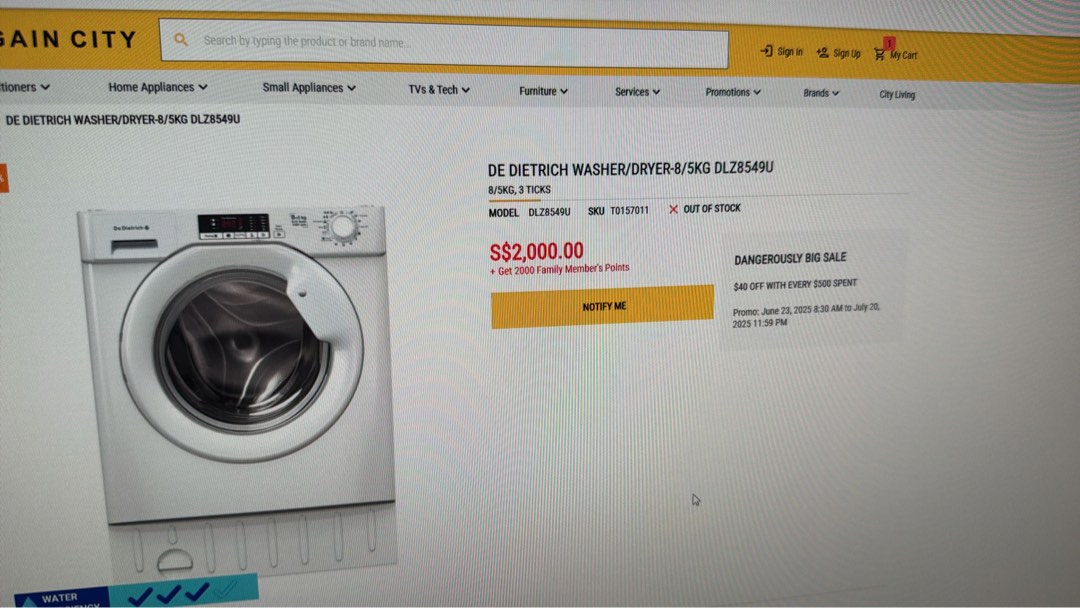 De Dietrich Washer/Dryer 8/5KG DLZ8549U, TV & Home Appliances, Washing ...