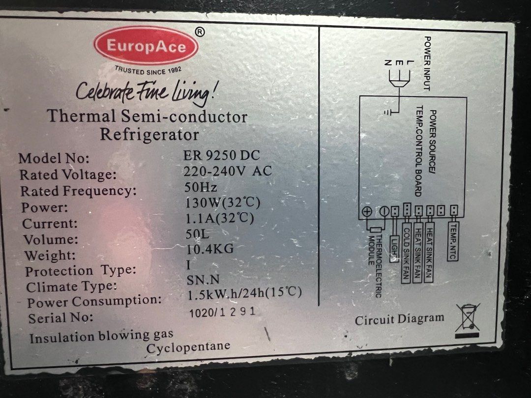 EuropAce 50L Bar Fridge (ER 9250), TV & Home Appliances, Kitchen ...