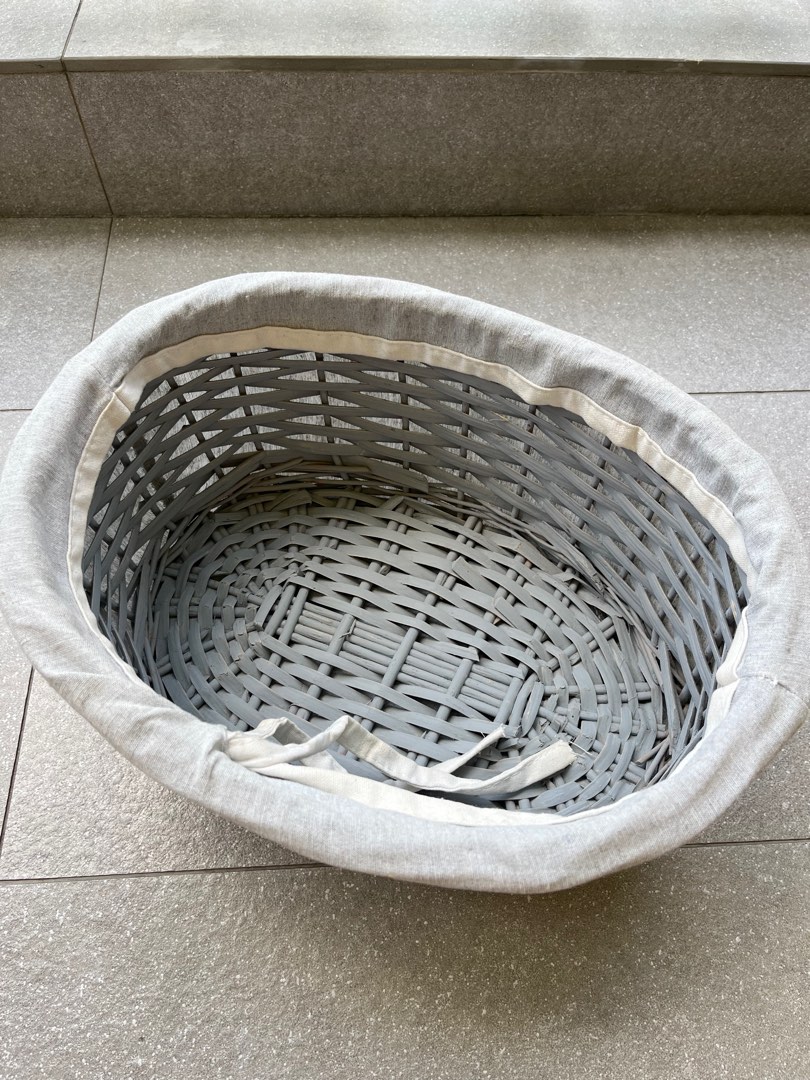 Grey Rattan Basket, Fabric Lined, Furniture & Home Living, Home Improvement & Organisation ...