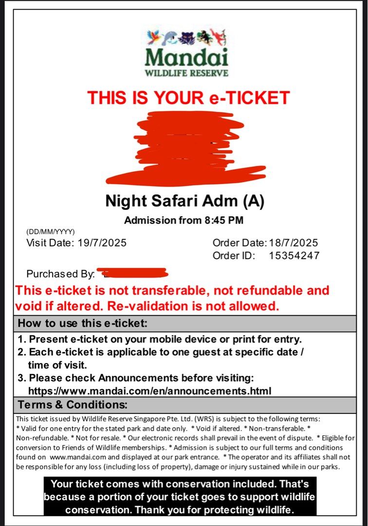 Night Safari Adm (A) E-Ticket - 19 July 2025, Tickets & Vouchers, Event ...