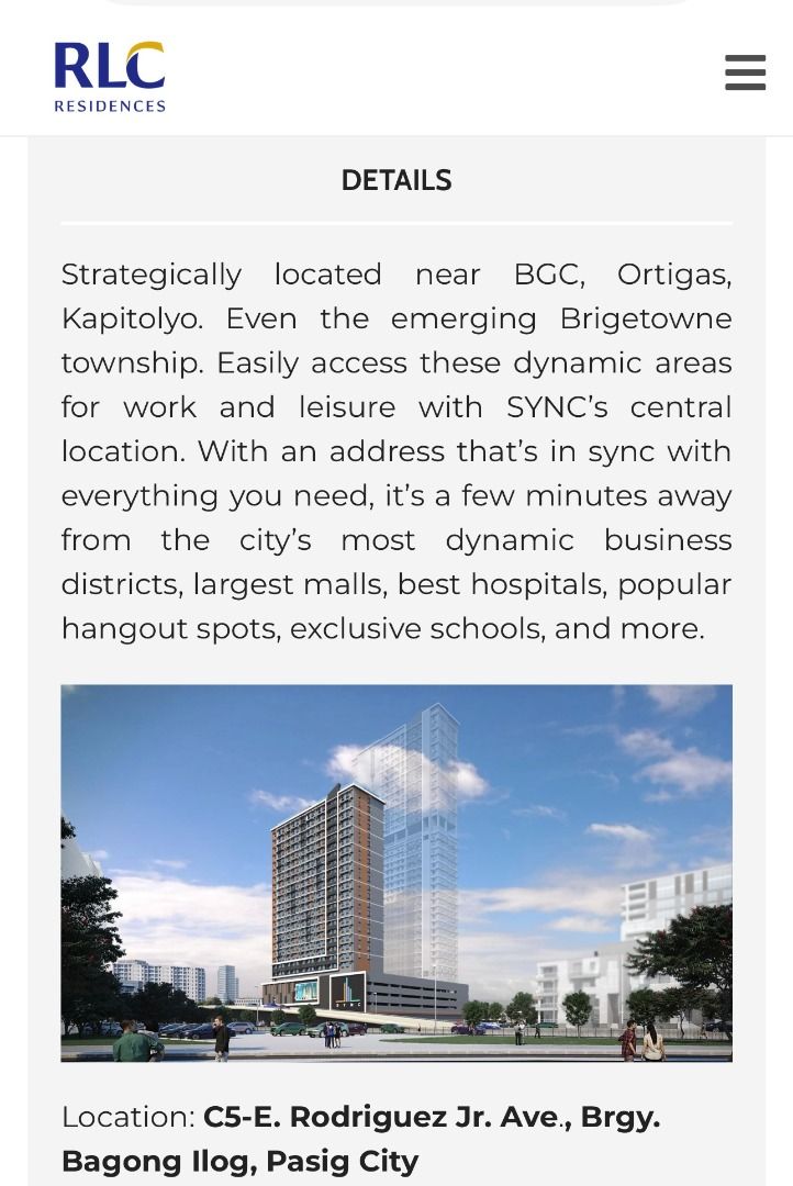 PASALO: Studio Unit in SYNC Residences Location: C5-E. Rodriguez Jr. Ave., Brgy. Bagong Ilog ...