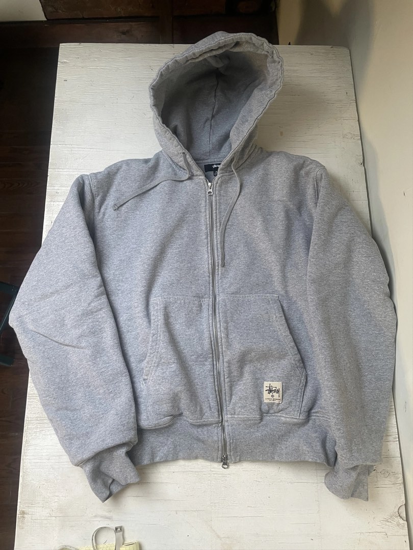 (RTP $180) Stussy Double Face Label Zip Hoodie - Grey, Women's Fashion ...
