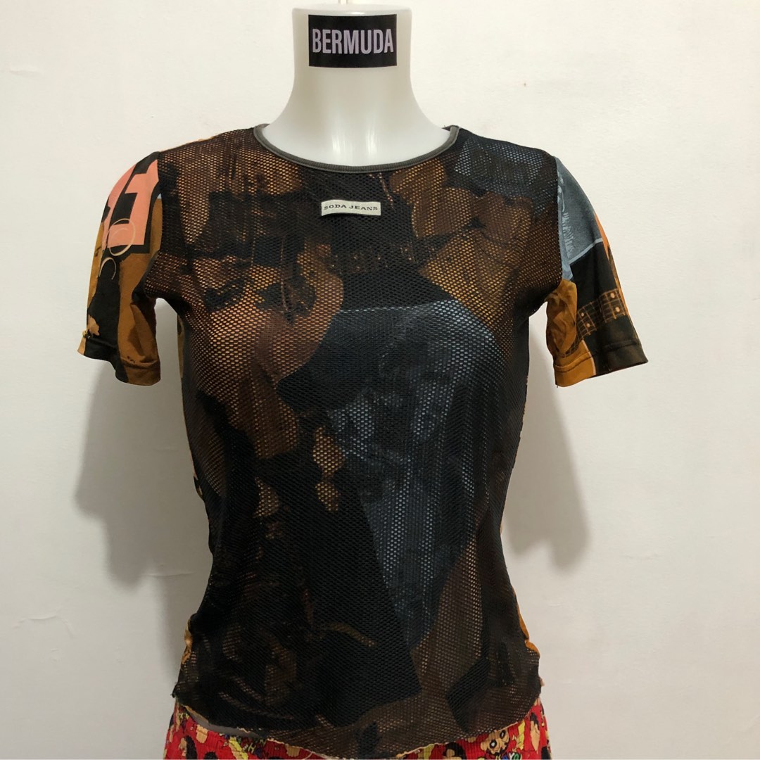 Soda Jeans Mesh Overlay Elvis Presley Top, Women's Fashion, Tops ...