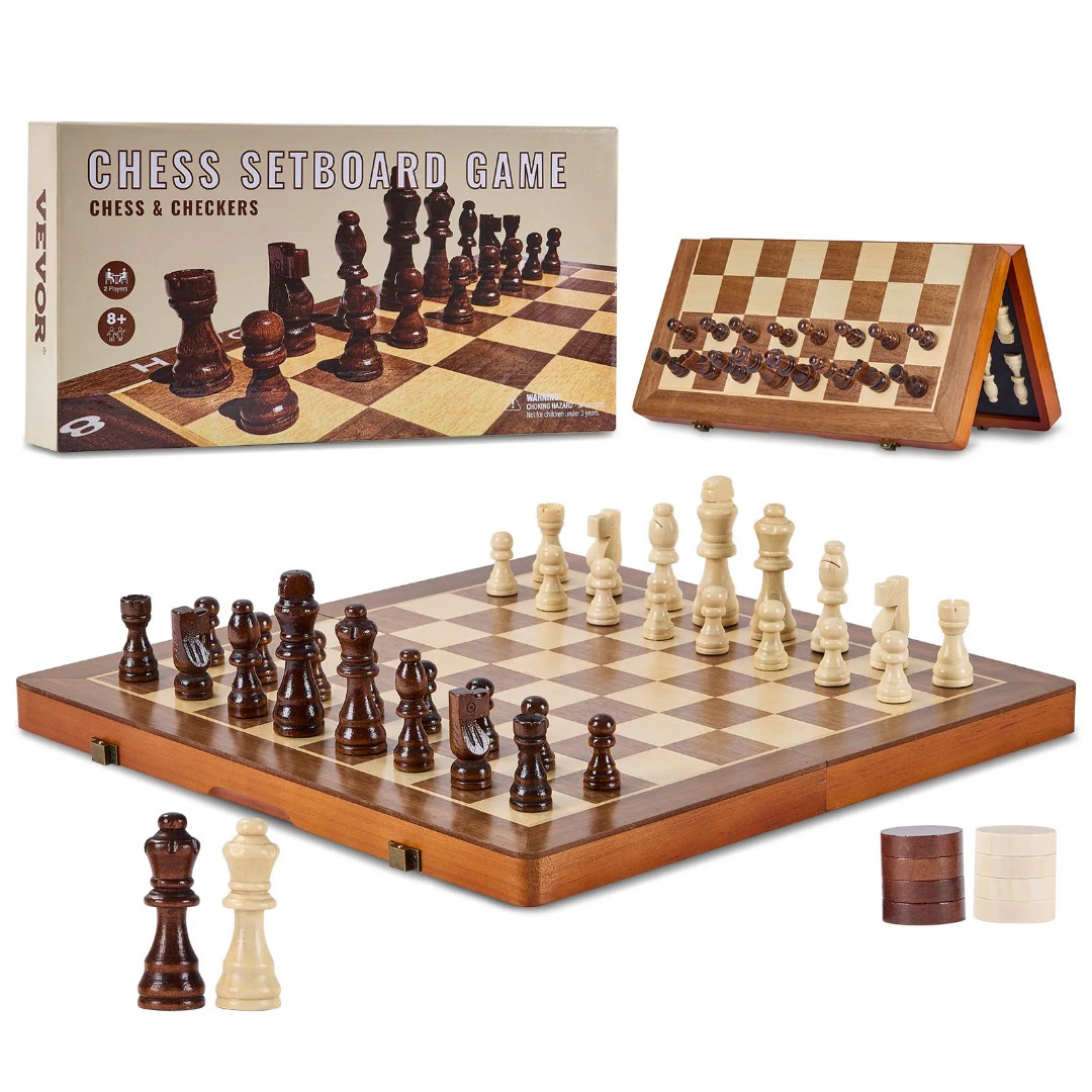 VEVOR 15inch Magnetic Wooden Chess Set 2-IN-1 Chess Checkers Game Set ...