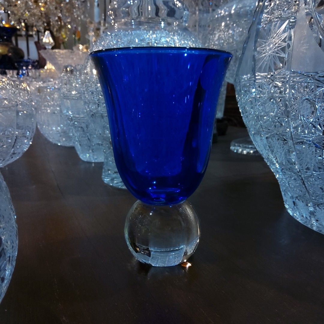 Vintage led crystal vase, cobalt blue glass, Cristal D'Arques France ...