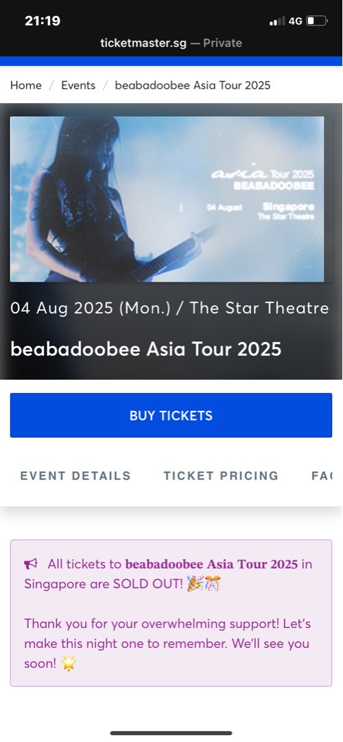 wts beabadoobee Asia Tour 2025 - Singapore cat 3, Tickets & Vouchers ...