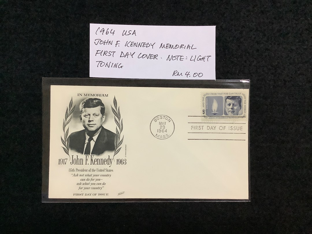 1964 USA John F. Kennedy Memorial First Day Cover. Note: Light Toning ...