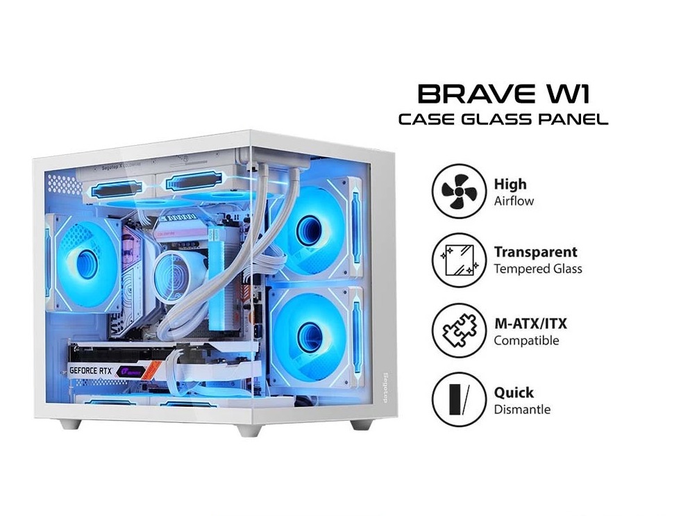 Brave W1 PC Case with Glass Panel, Panoramic View (White), M-ATX/ITX ...