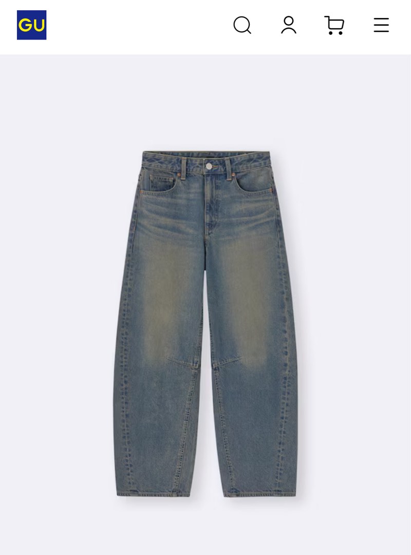 GU Barrel Leg Jeans (Blue), Women's Fashion, Bottoms, Jeans on Carousell
