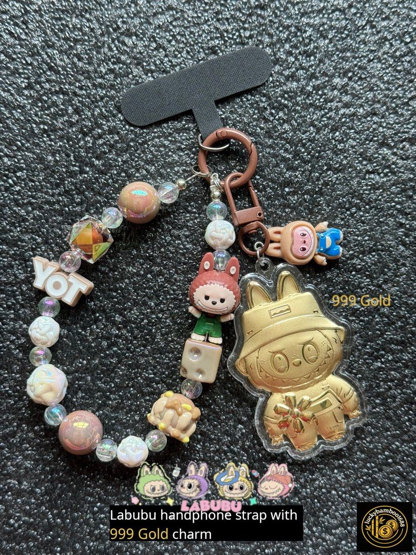 CNY Gold! Labubu 999 Gold Handphone Charm, Women's Fashion, Jewelry ...