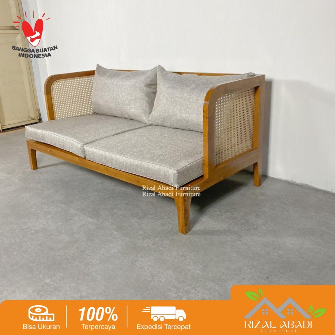 Sofa Bed Rottan Kayu Jati Solid, Perabotan Rumah di Carousell