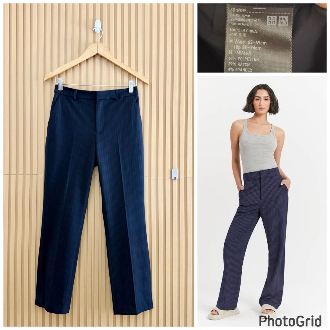 Uniqlo navy blue pin stripe ankle trouser, Women's Fashion, Bottoms ...
