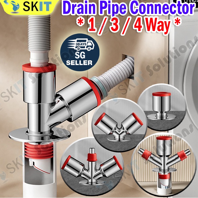 1/3/4-Way Washing Machine Sink Floor Drain Pipe Connector Adapter Valve ...