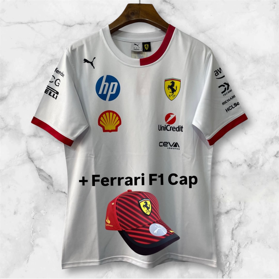 2025 Ferrari F1 / Formula One White Tee + Cap, Men's Fashion, Tops ...
