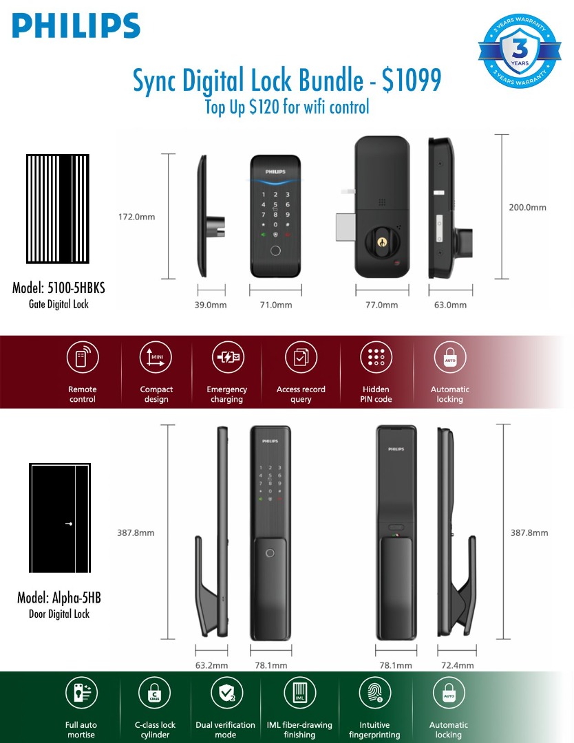5100 ( Gate ) + Alpha 5HB ( Main ) Bundle SYNC Function Digital Lock ...