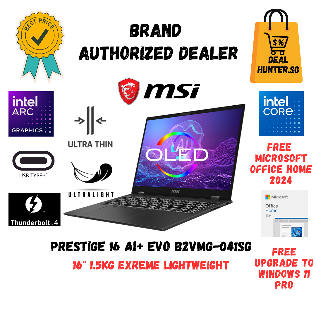 * Free Microsoft Office * MSI Prestige 16 AI+ Evo B2VMG - 041 SG / - 042 SG 16" 16:10 4K UHD+ ...