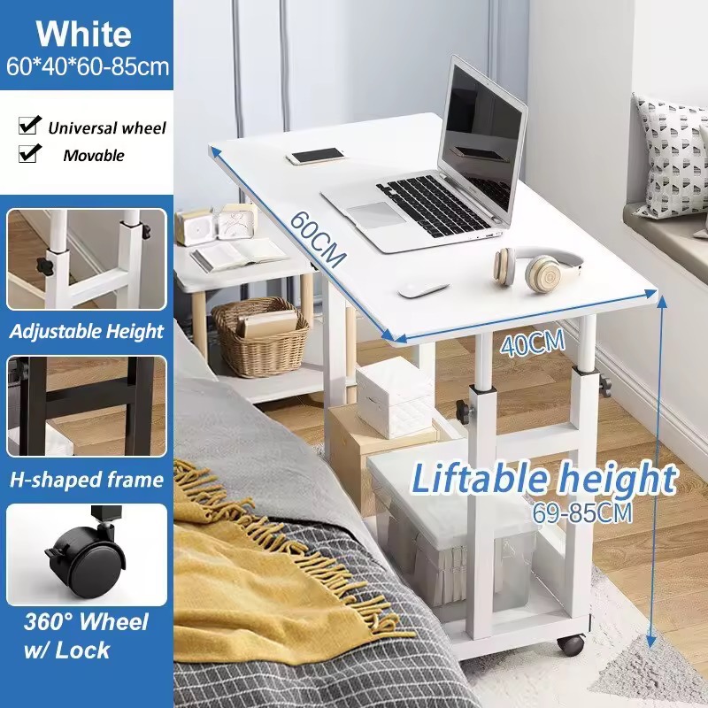 Adjustable Laptop Desk Table | Height-Lift Bedside Work Table | Rolling Table With Lock Wheels ...