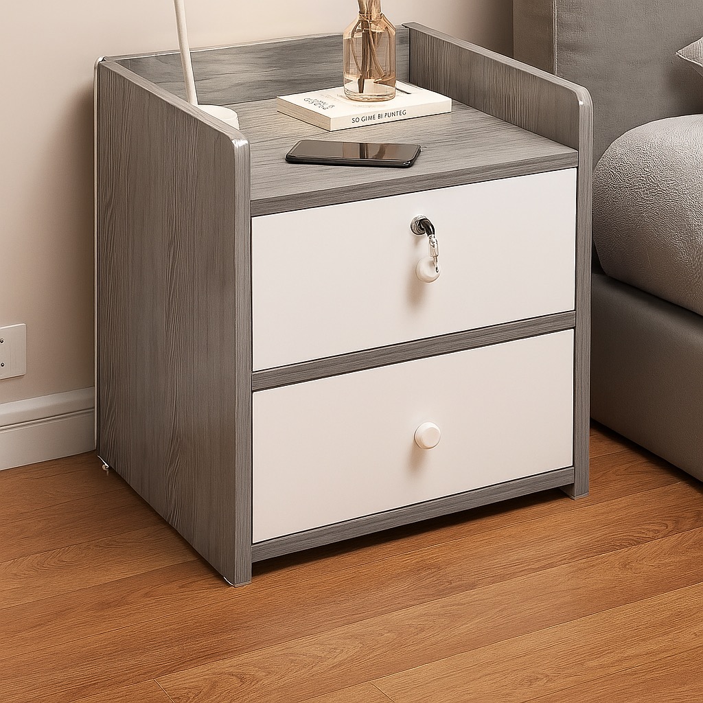 Double Drawer Side Table | Compact Bedroom Nightstand Table | Raised ...