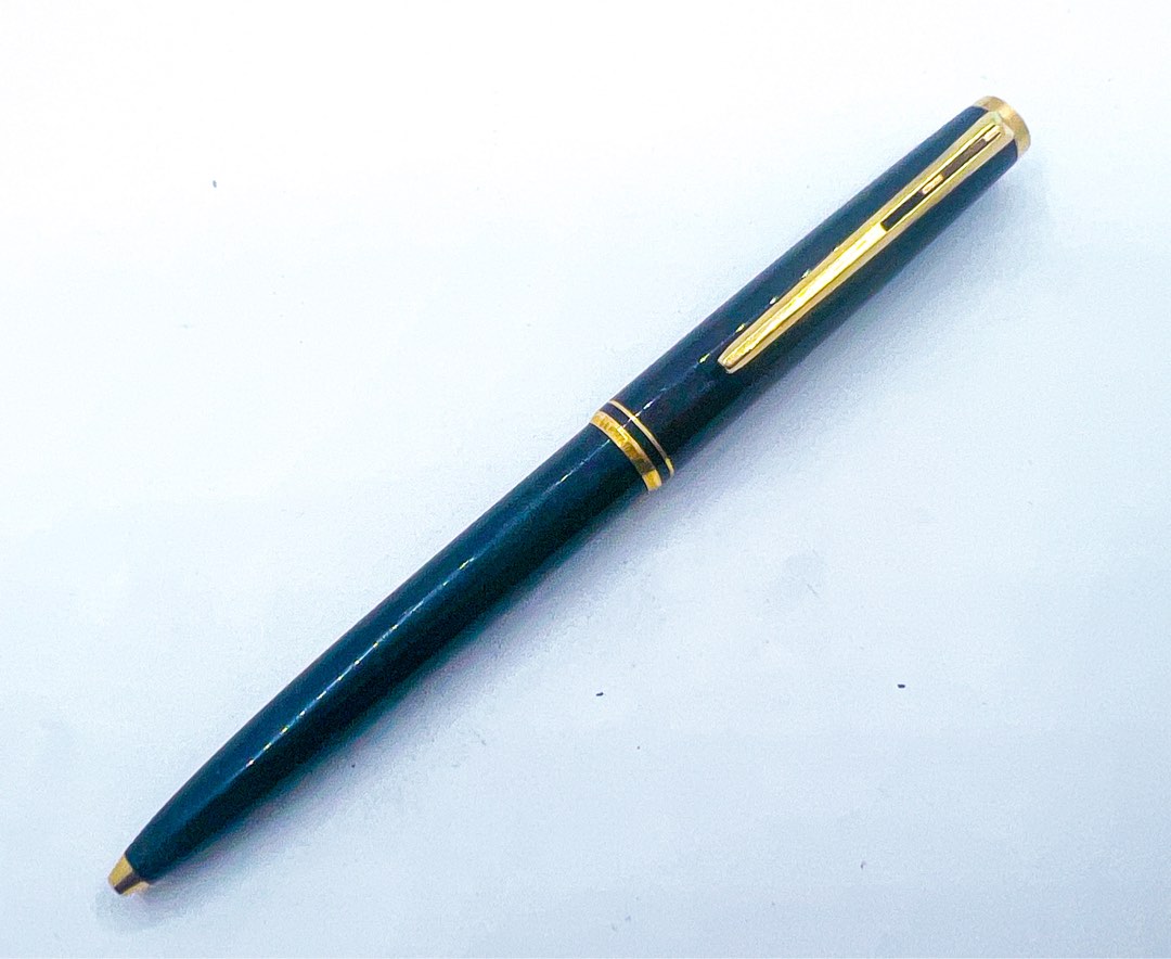 Montblanc gold trim trigger lever black resin two rings ballpoint pen ...
