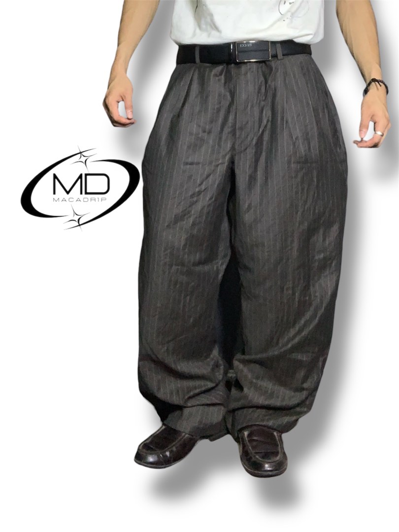 PINSTRIPE DOUBLE PLEAT FRONT SLACKS, Men's Fashion, Bottoms, Trousers ...