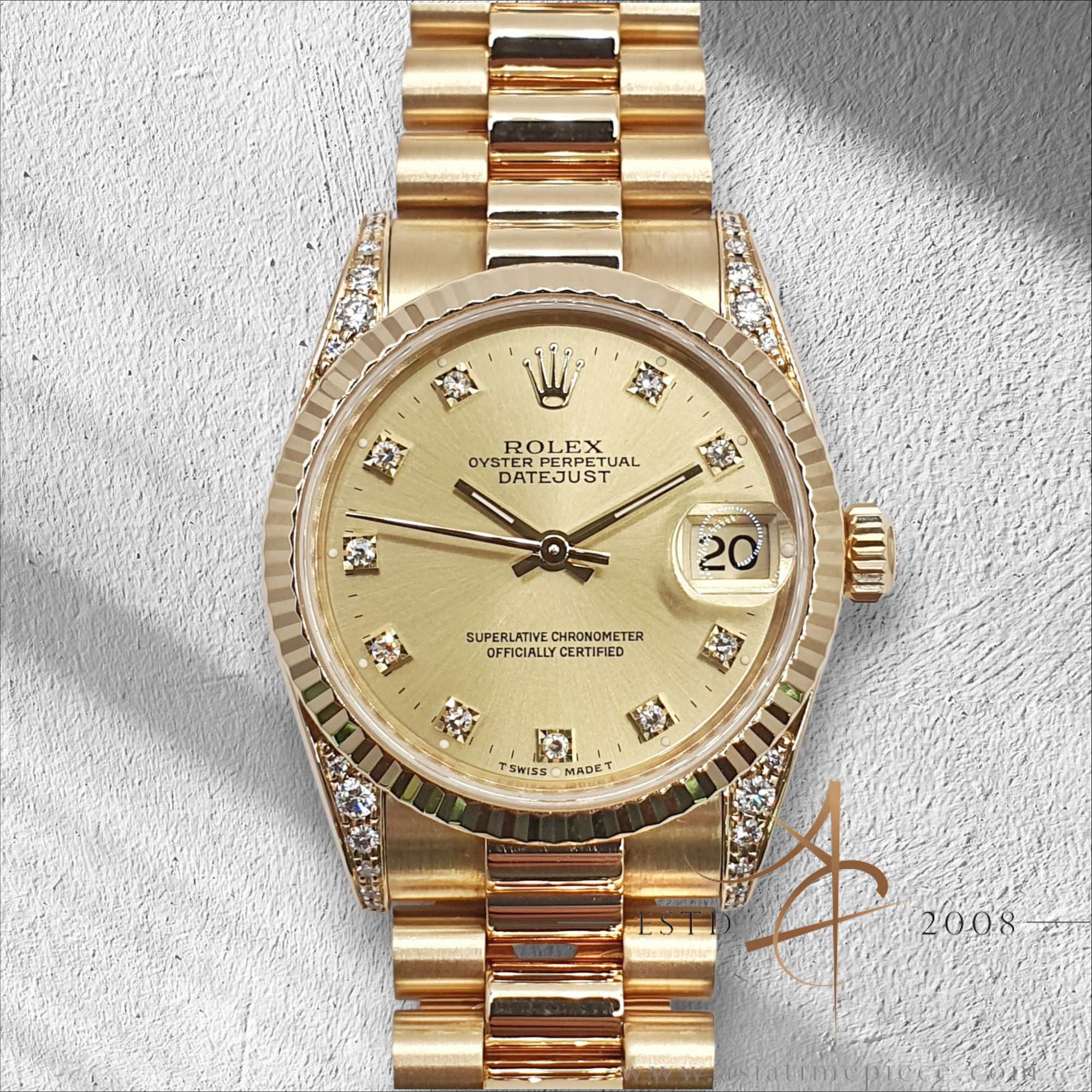 Rolex Datejust President 68238 Midsize Diamond Dial Bezel Watch in 18K ...