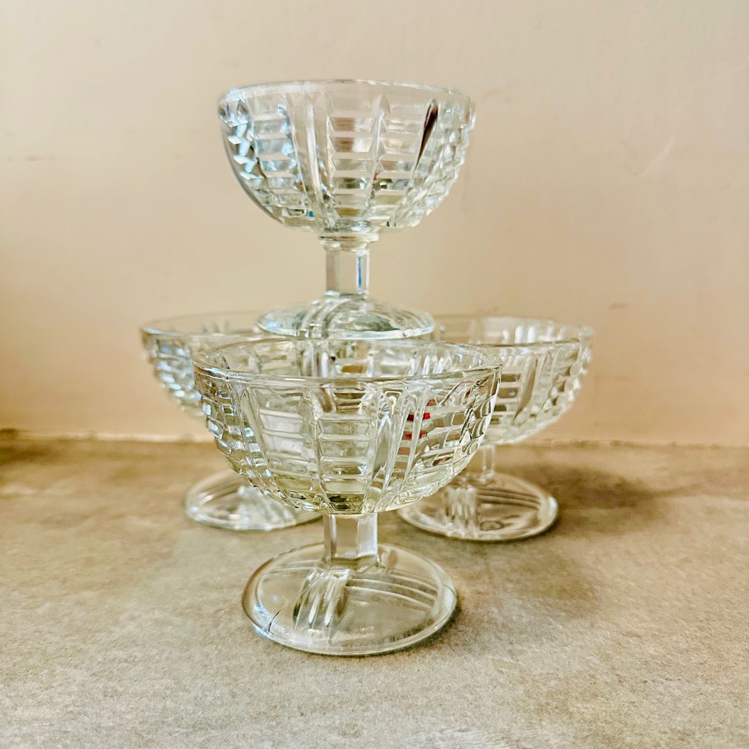 Vintage Pressed Glass Footed Ice Cream | Sundae Cups, Furniture & Home ...