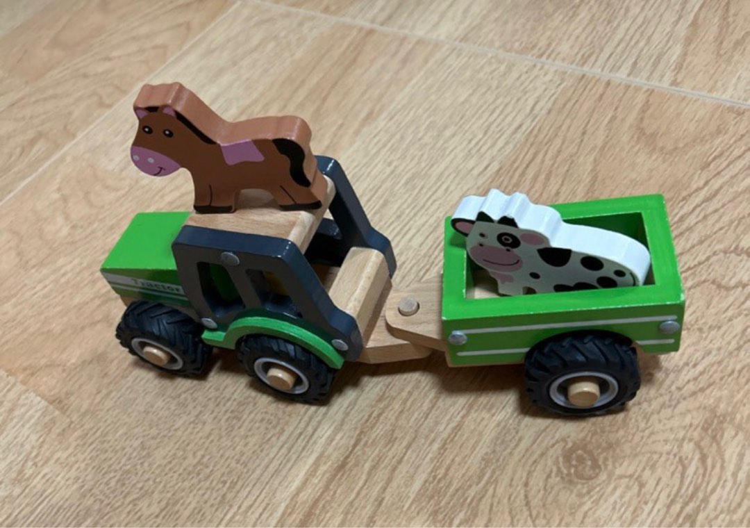Wooden Farm Tractor with Animals, Hobbies & Toys, Toys & Games on Carousell