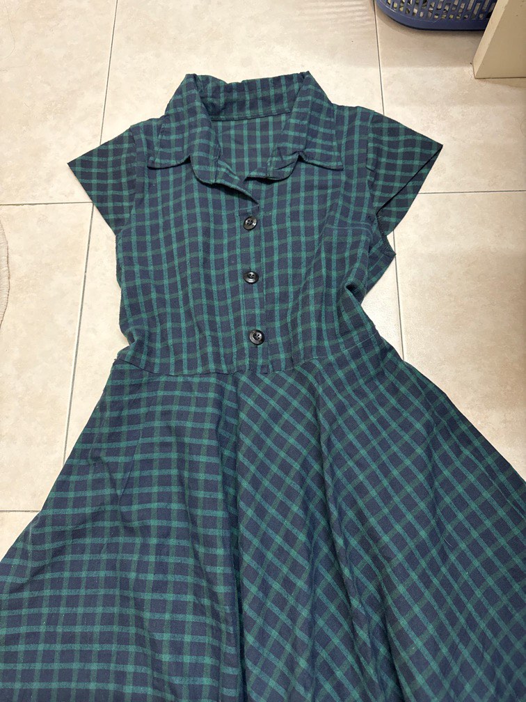 Y2k English a line dress Chequered tartan plait Dress midi dress with ...