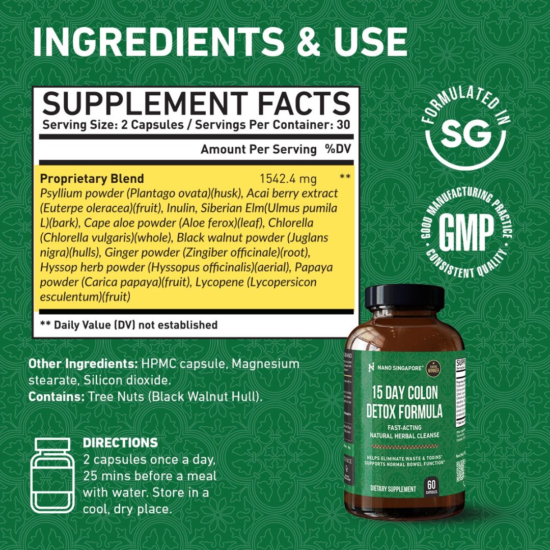 15 Day Colon Detox [Ultimate Colon Detox Enzyme Supplement] w/ Acai Berry, Inulin, Aloe Vera ...