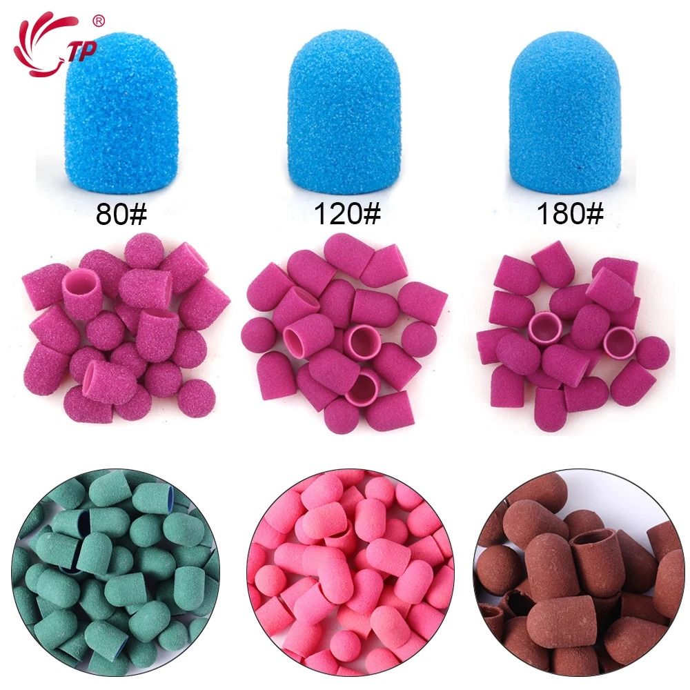 5/10/20pcs Nail Sanding Caps Bands With Rubber Drill Bits Mill Grinding ...