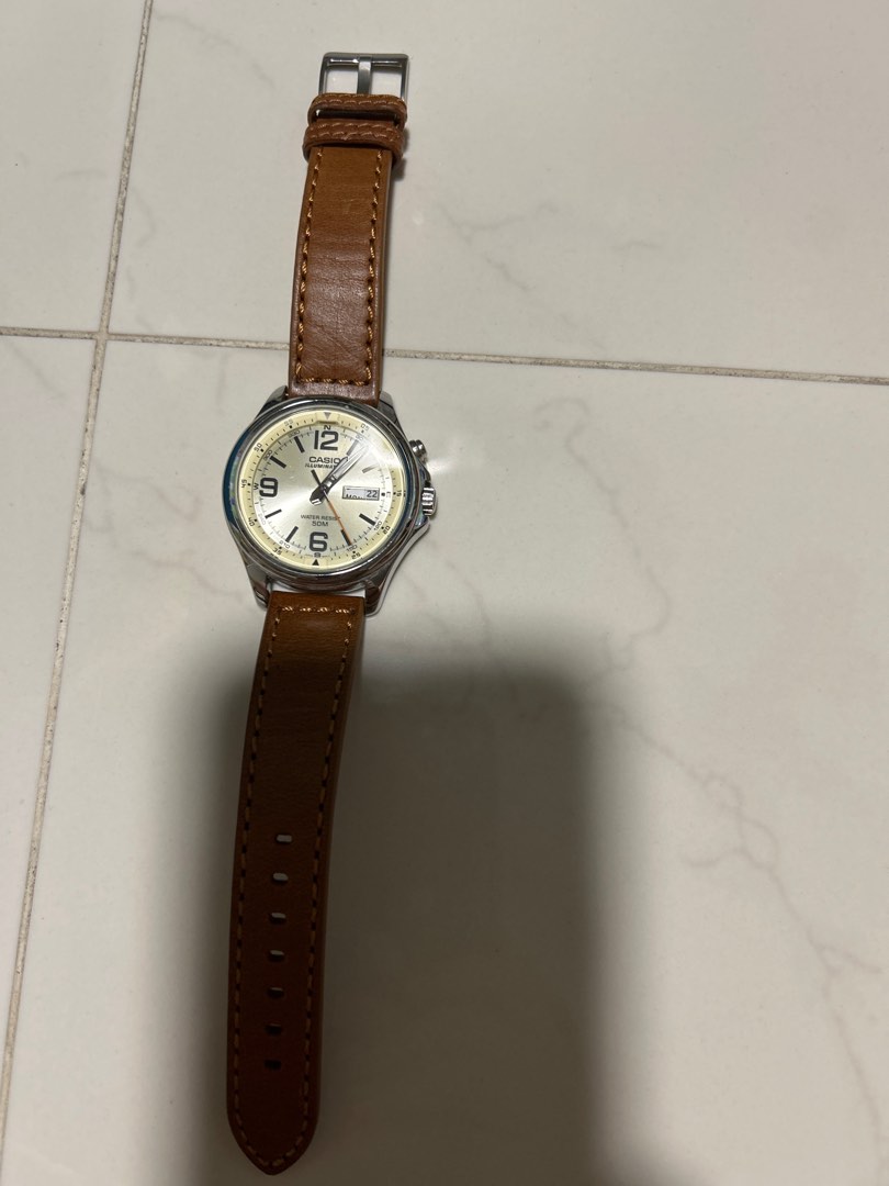 Casio Watch with Brown Leather Strap, Men's Fashion, Watches ...