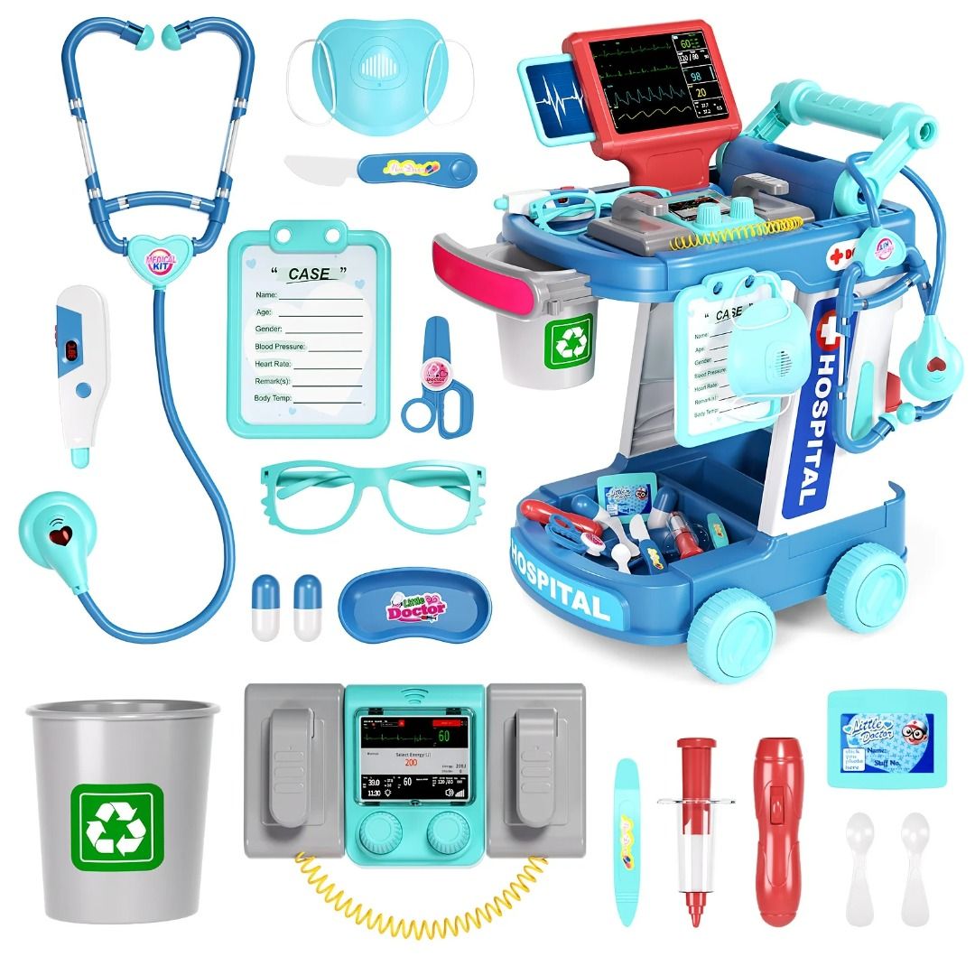 Doctor Cart Toy Pretend Play Medical Station Set with Mobile Cart ...