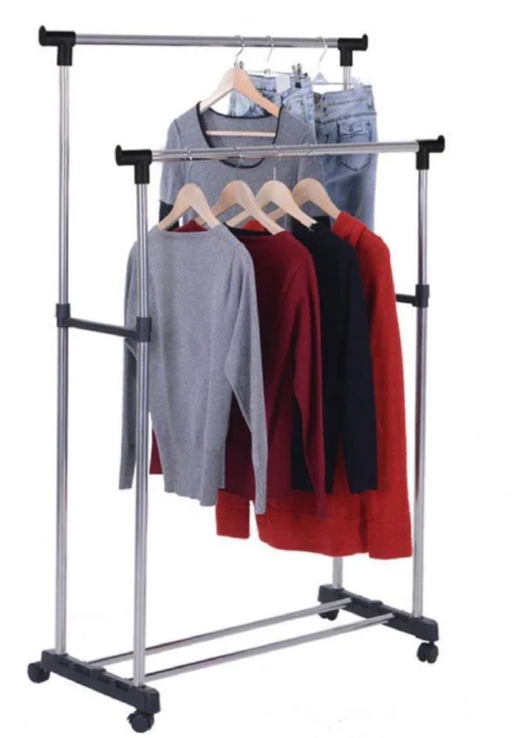 Double Pole Clothes Rack with Wheels, Furniture & Home Living, Home ...