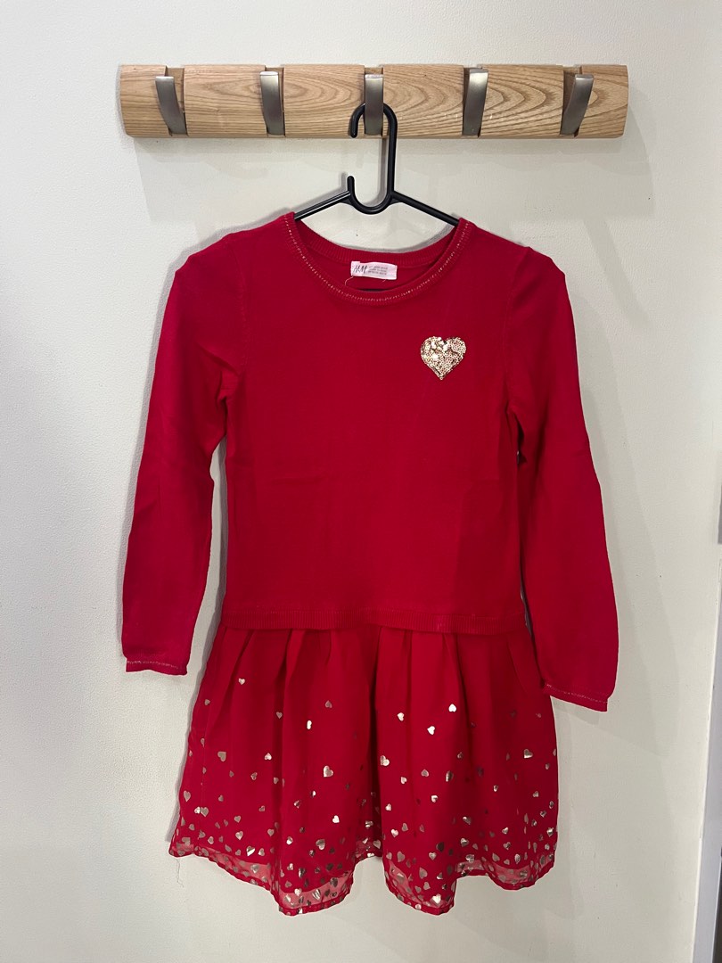 H&m hnm red dress kids | knit | dress anak perempuan merah, Bayi & Anak ...